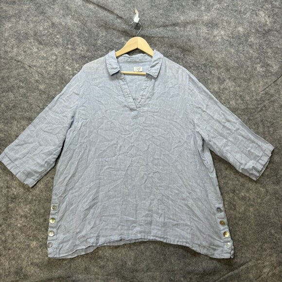Sigrid Olsen | Tops | Sigrid Olsen Top Womens Plus X Blue 10 Linen ...